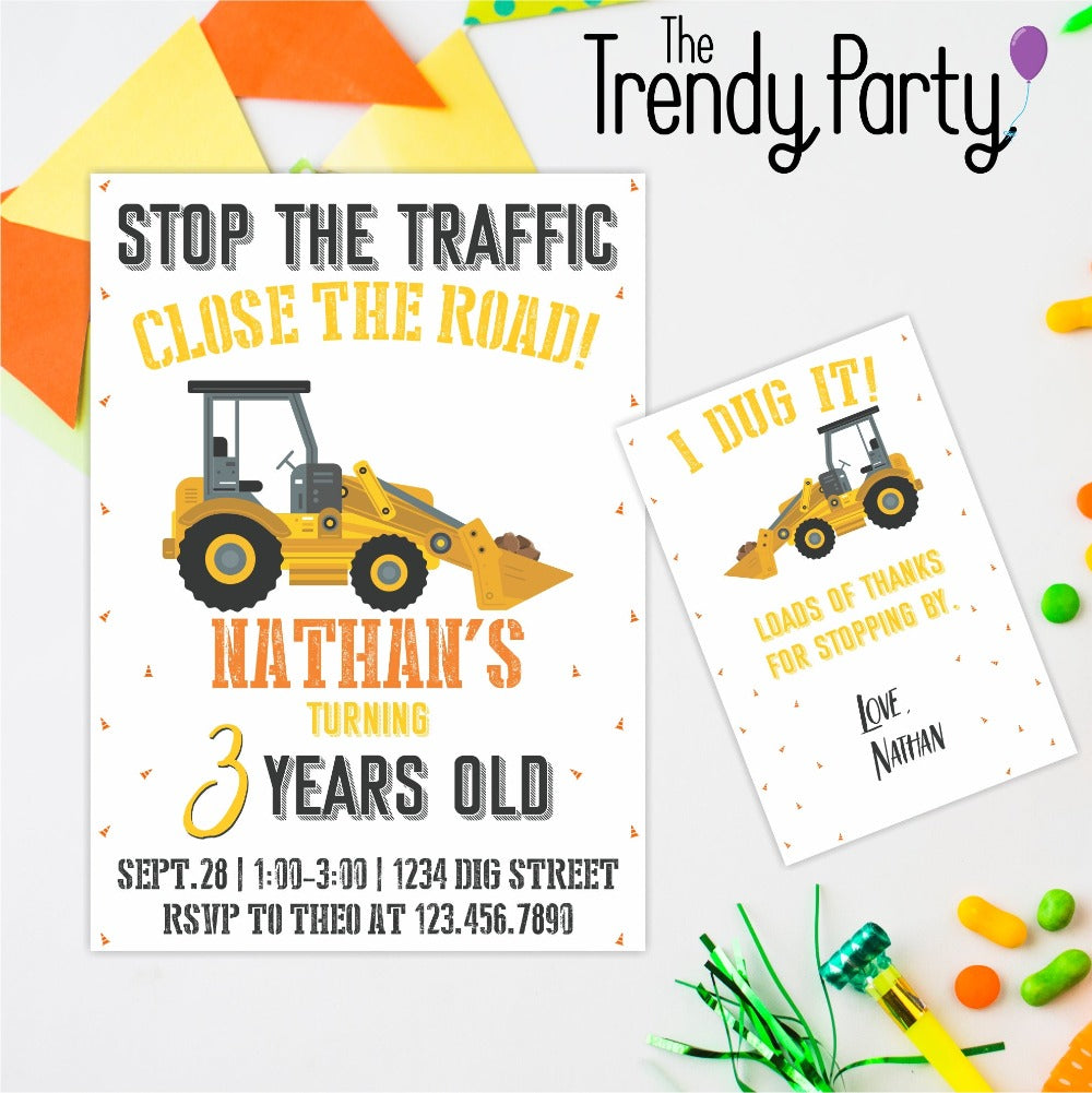 Construction Party Invitation & Thank You Card – The Trendy Party